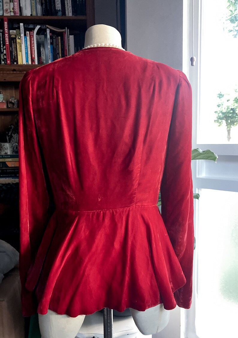 Antique Edwardian 1920s Ruby Red Silk Velvet Jacket Blazer Silk Lined S ...