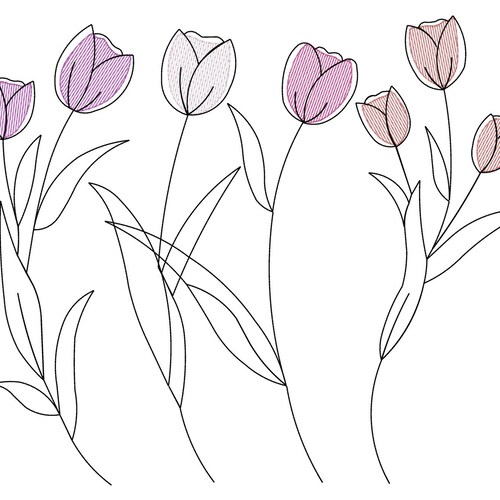 Flower Line Art Machine Embroidery Design Floral Embroidery - Etsy