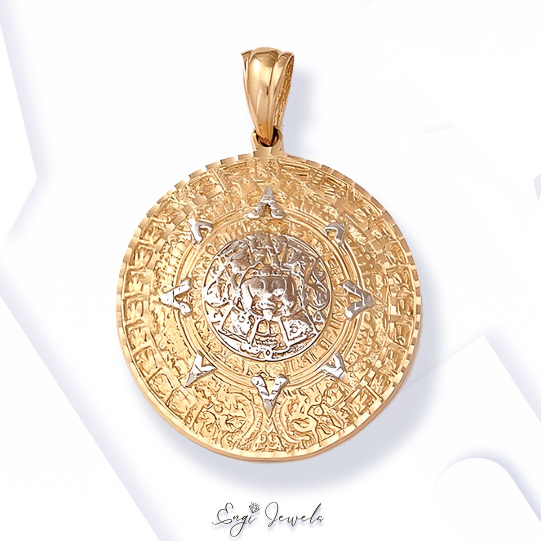 Handmade Aztec Gold 18K Pendant Sol Azteca 43mm Unique Jewelry, Gift ...