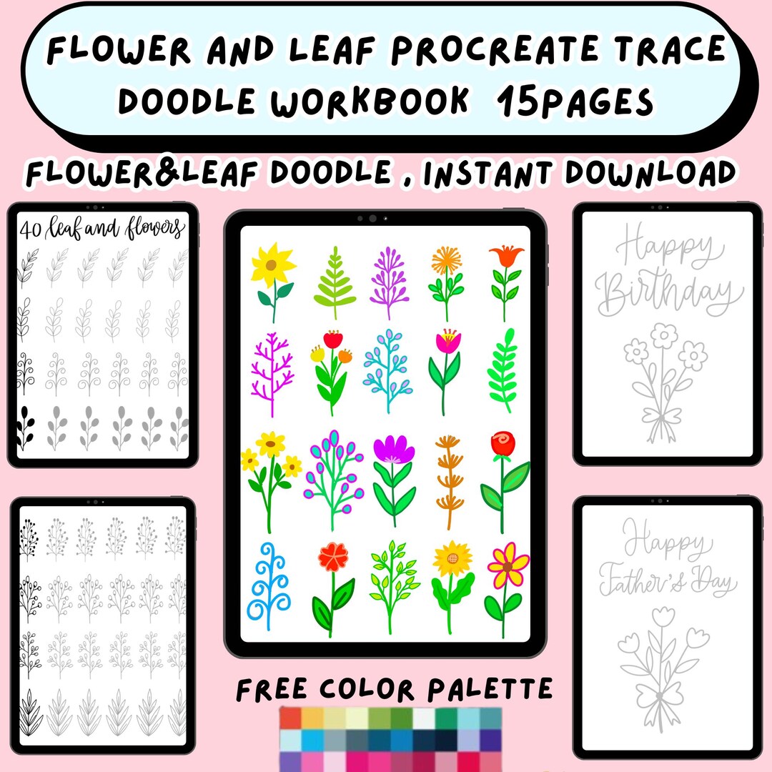 Flower Leaf Doodle Art Workbook: Procreate Tracing (digital Download ...
