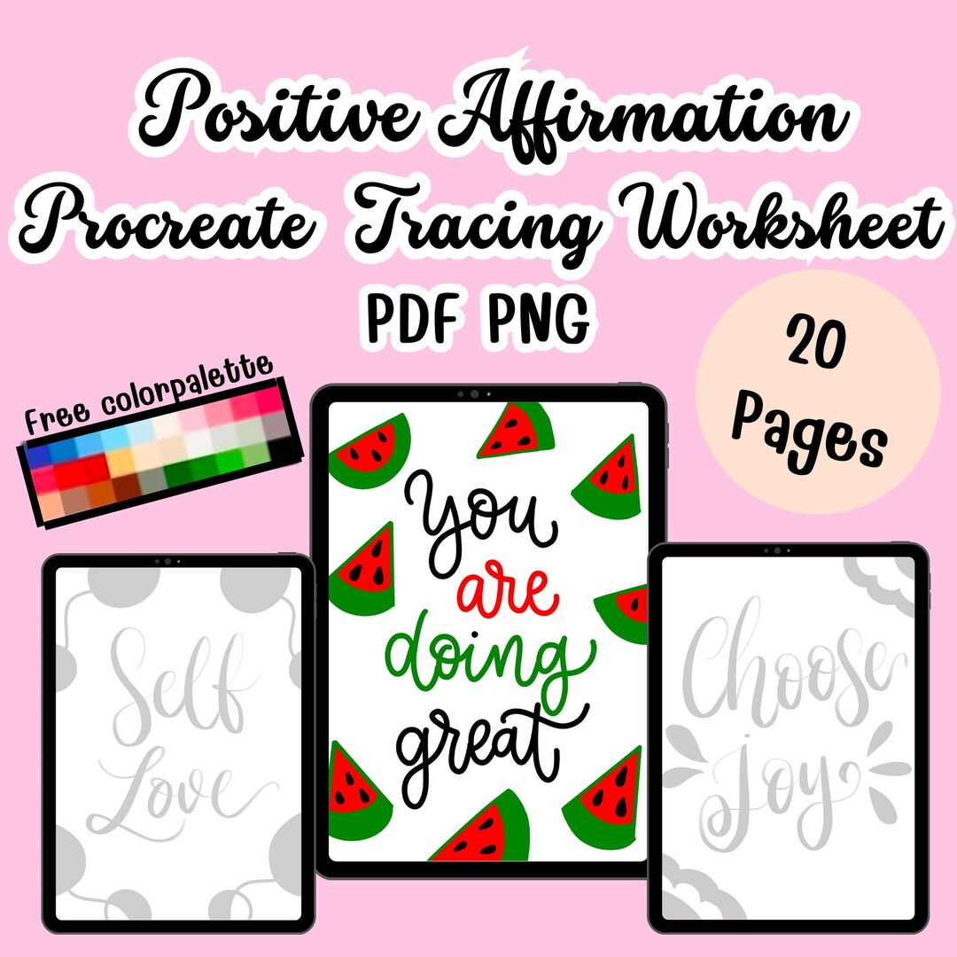 Positive Affirmation Tracing Procreate Worksheet,trace Worksheet ...