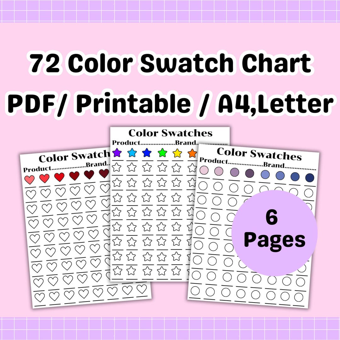 72 Color Swatch Chart Printable,72 Color Swatch Chart Template PDF,DIY ...