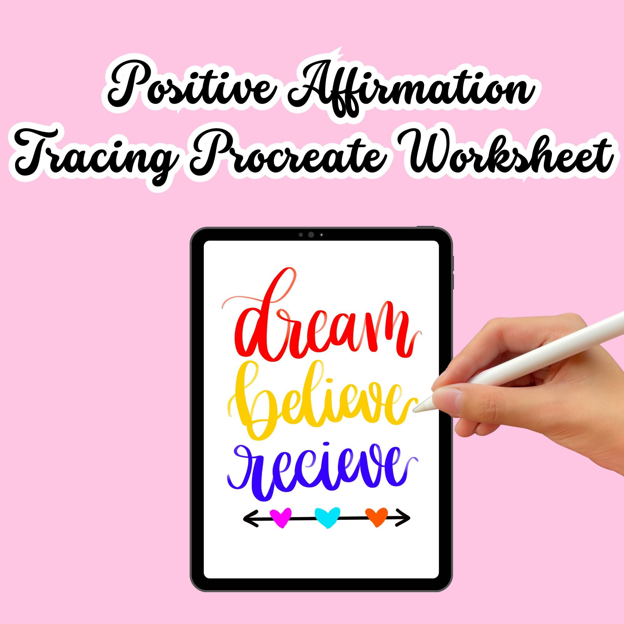 Positive Affirmation Tracing Procreate Worksheet,trace Worksheet ...