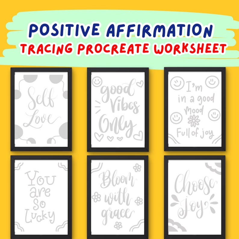 Positive Affirmation Tracing Procreate Worksheet,trace Worksheet ...