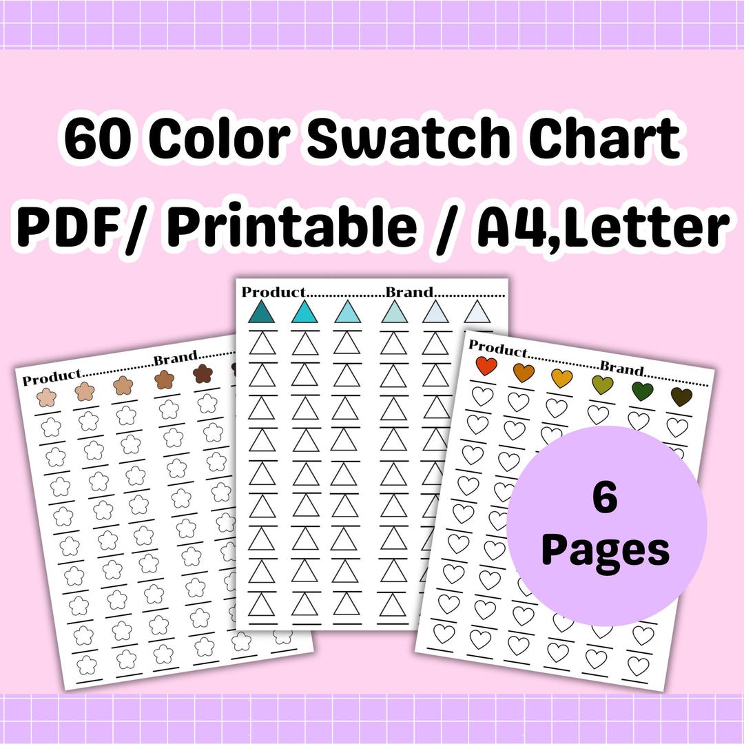 60 Color Swatch Chart Template: DIY Palette Organizer (PDF Printable ...