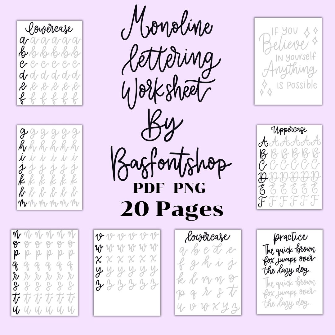 Monoline Lettering Worksheet,lettering Practice,ipad Lettering,trace ...