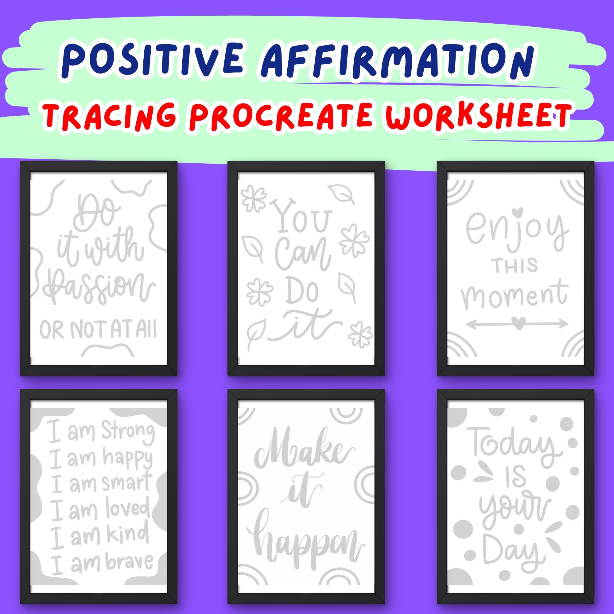 Positive Affirmation Tracing Procreate Worksheet,trace Worksheet ...