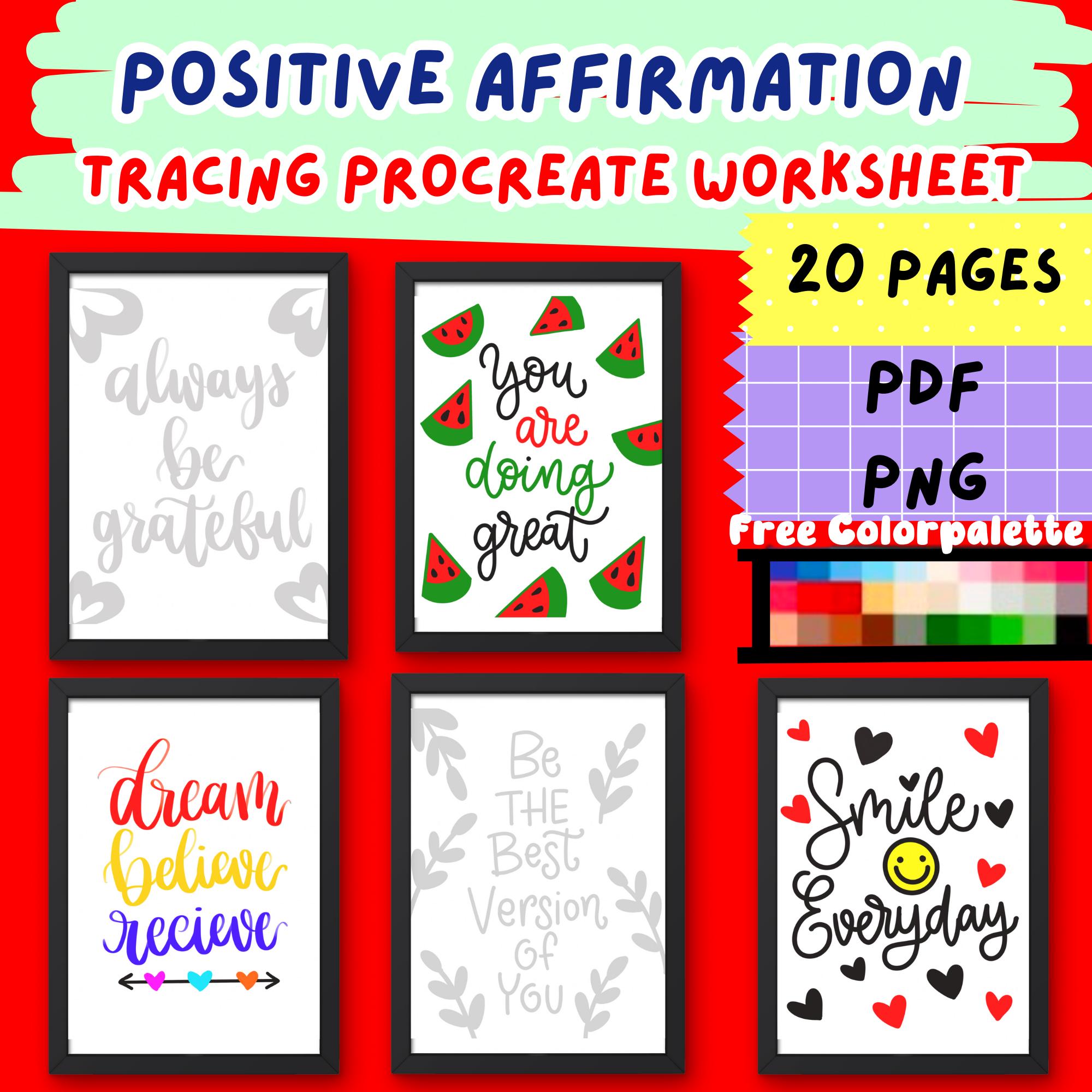 Positive Affirmation Tracing Procreate Worksheet,trace Worksheet ...