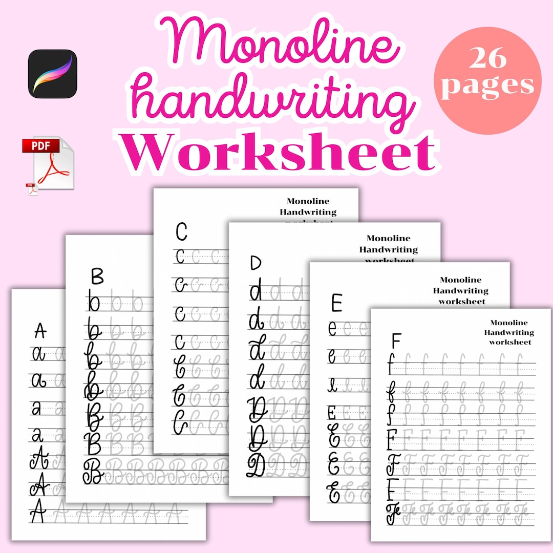 Monoline Handwriting Worksheet: Lettering Workbook (PDF Pattern) - Etsy