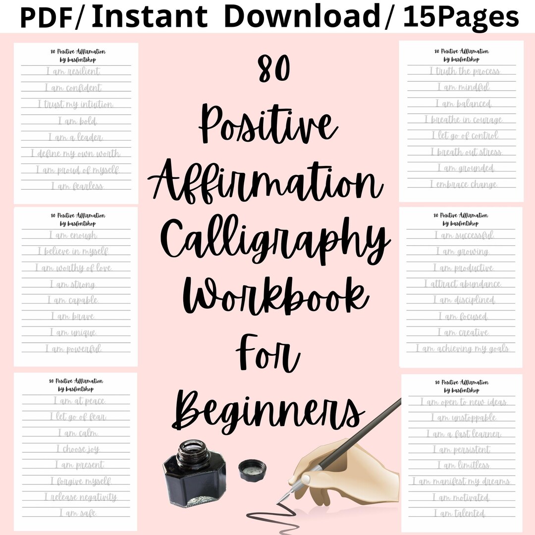 Positive Affirmation Calligraphy Workbook for Beginners: Calligraphy ...