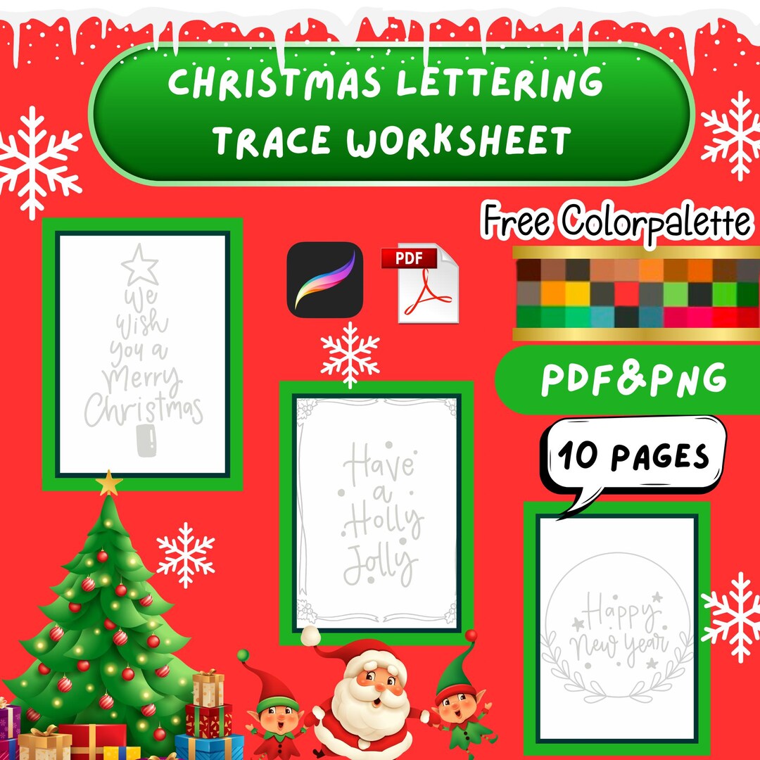 Christmas Trace Worksheet,christmas Tracing Procreate,tracing Worksheet ...