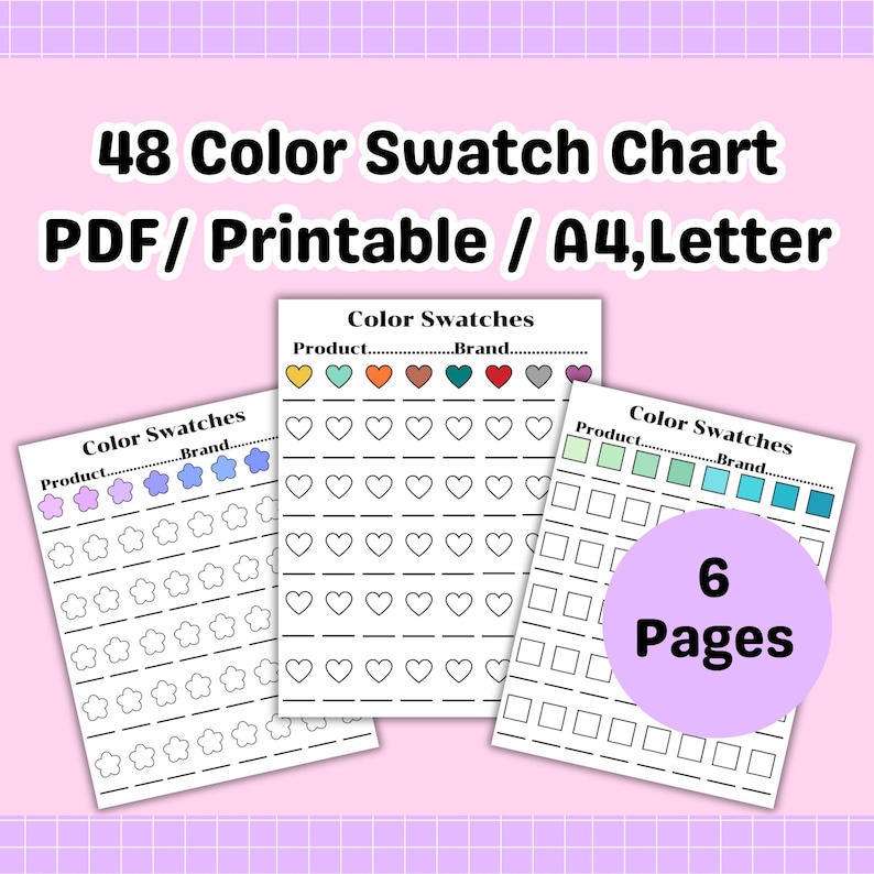 48 Color Swatch Chart Template: DIY Artist Palette (PDF Printable) - Etsy