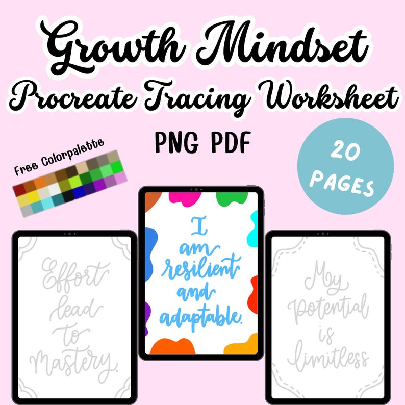 Growth Mindset Lettering Worksheet: Procreate Tracing (PDF PNG) - Etsy