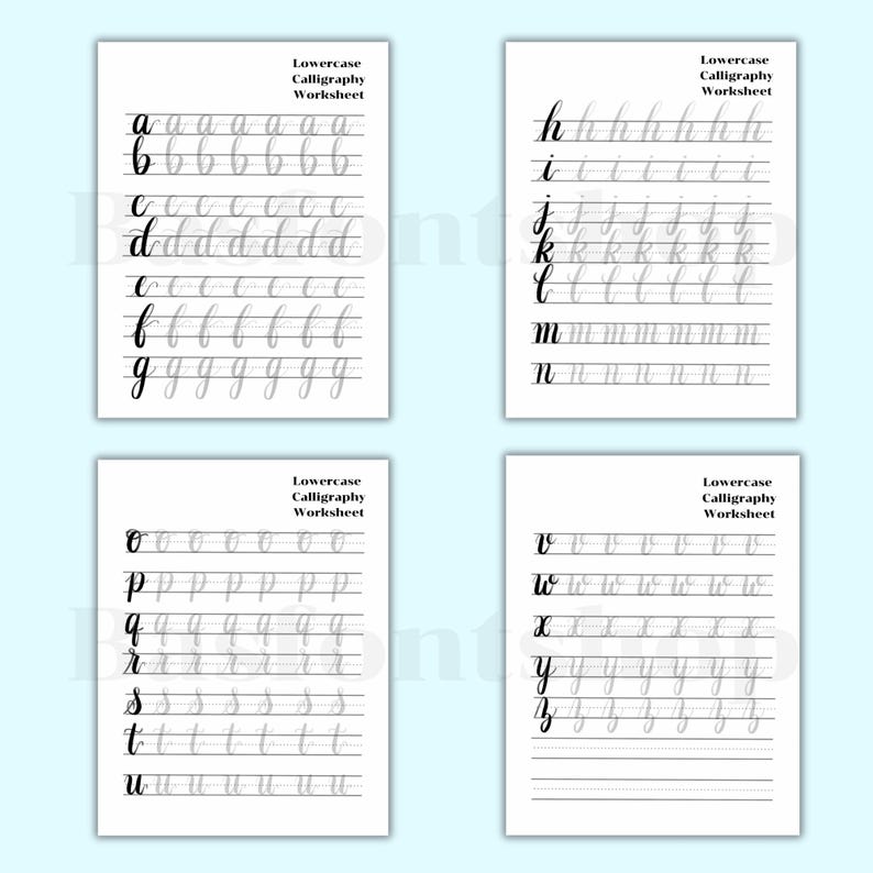 Lowercase Calligraphy Worksheet | Calligraphy Worksheet Adult ...