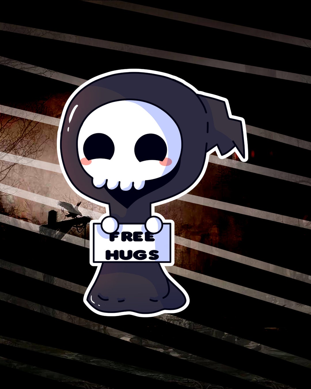 Free Hugs Sticker Lil Grimm the Chibi Grim Reaper Holding a - Etsy