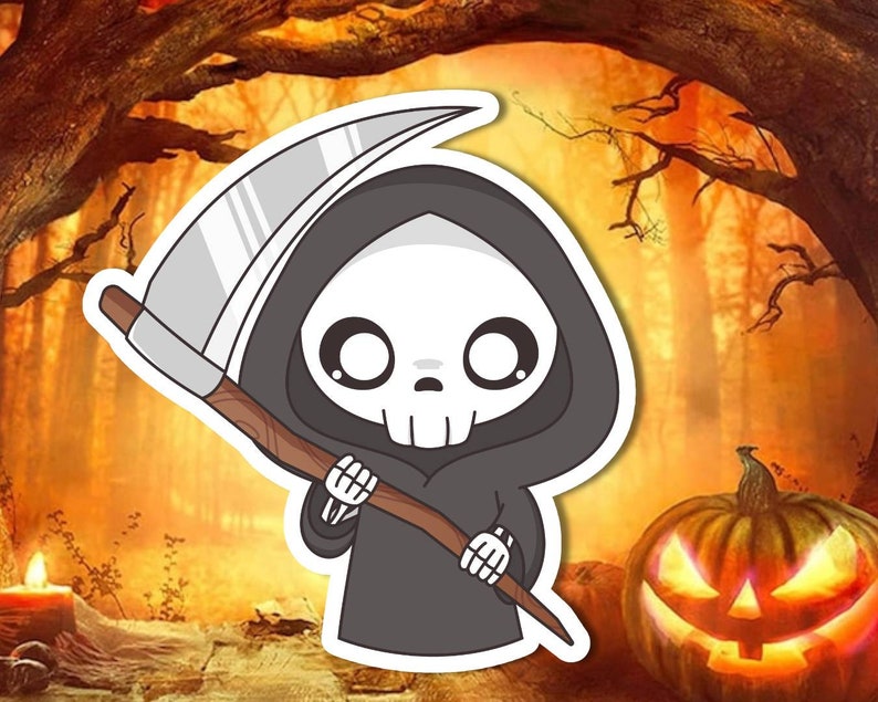 Chibi Grim Reaper Holding Scythe Sticker by Stitched up - Etsy