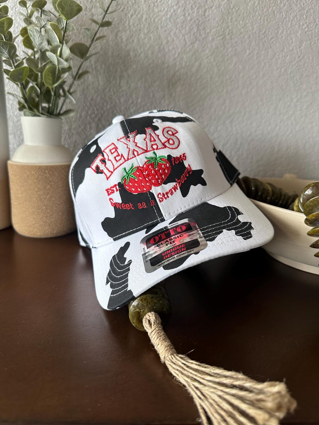 Embroidered Cow Print Hat, Otto Hat Black and White Texas Sweet as a ...
