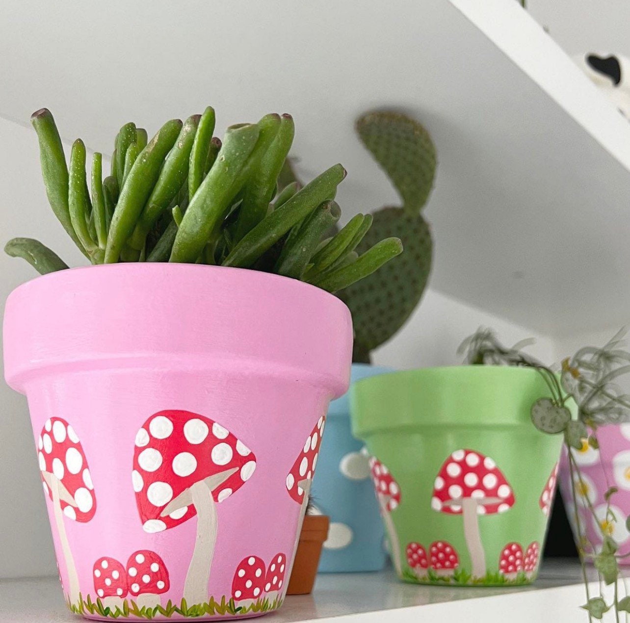 Hand Painted Pink/green Toadstool/mushroom Indoor Terracotta - Etsy UK