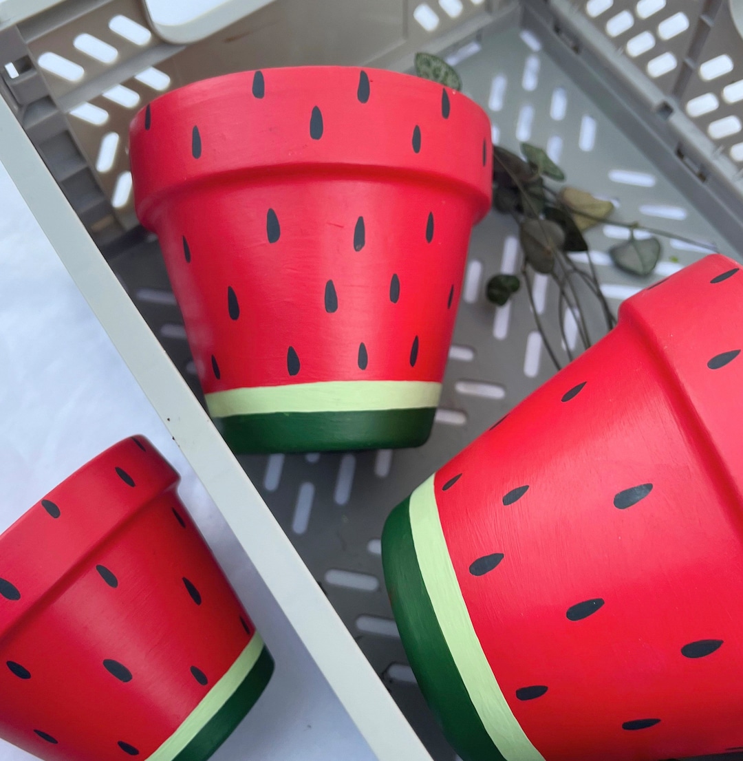 Hand-painted Watermelon Plant Pot - Etsy UK