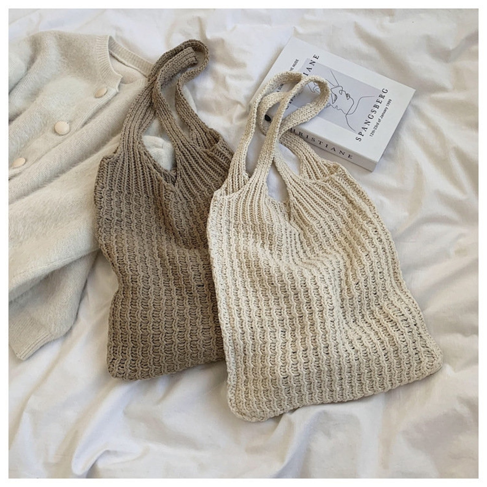 Knitted Tote Bag Crochet Bag Knitted Bag Eco Bag Women | Etsy