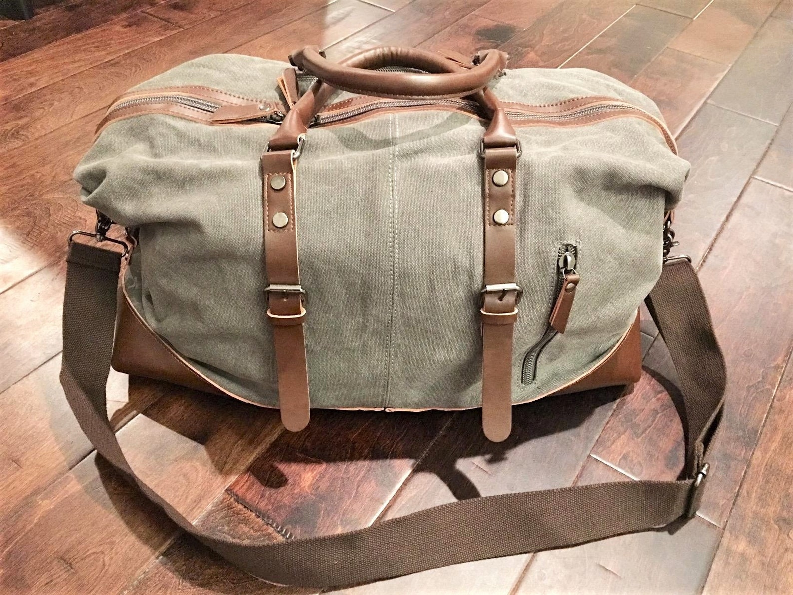 Canvas Travel Bag With Leather Patches Canvas Bag Leather - Etsy