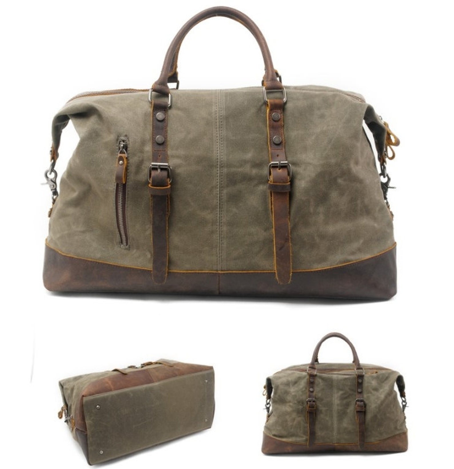 Canvas Travel Bag With Leather Patches Canvas Bag Leather - Etsy