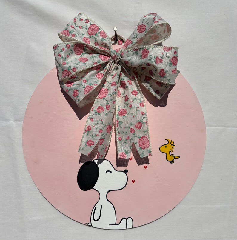 Hand-painted Snoopy & Woodstock Door Hanger With Floral Bow - Etsy