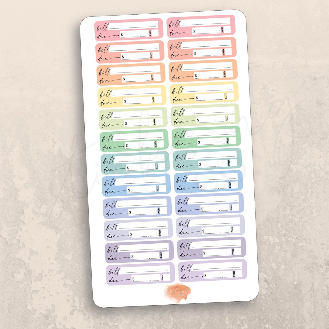 Bill Due Functional Planner Stickers, 24 Stickers (4x7 Sheet), Erin ...