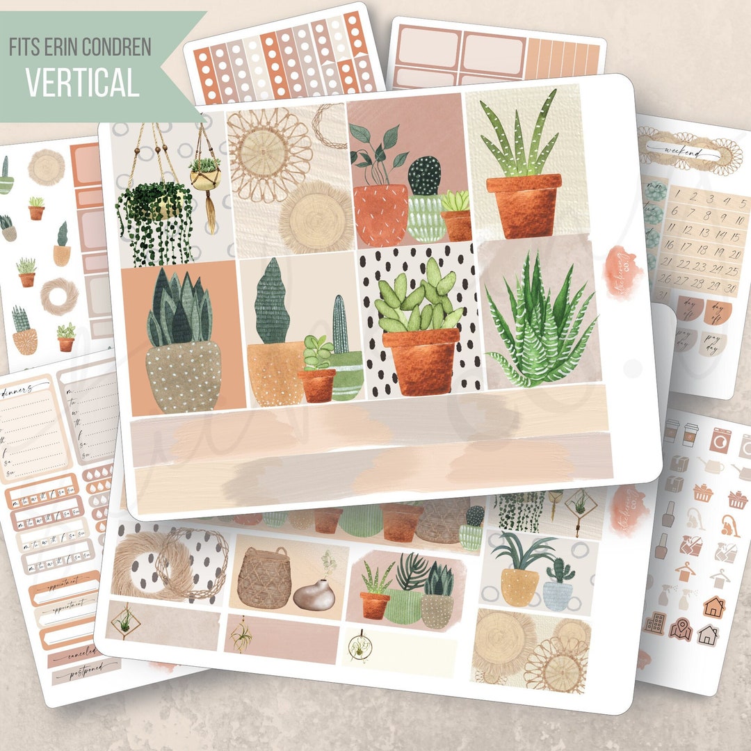 Vertical Boho Succulents Weekly Sticker Kit, Erin Condren Lifeplanner ...