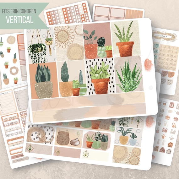 Vertical Boho Succulents Weekly Sticker Kit Erin Condren - Etsy