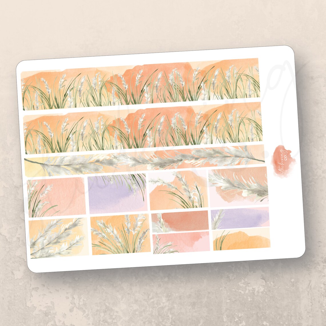 Horizontal Pampas Sunset Watercolor Weekly Sticker Kit Erin | Etsy
