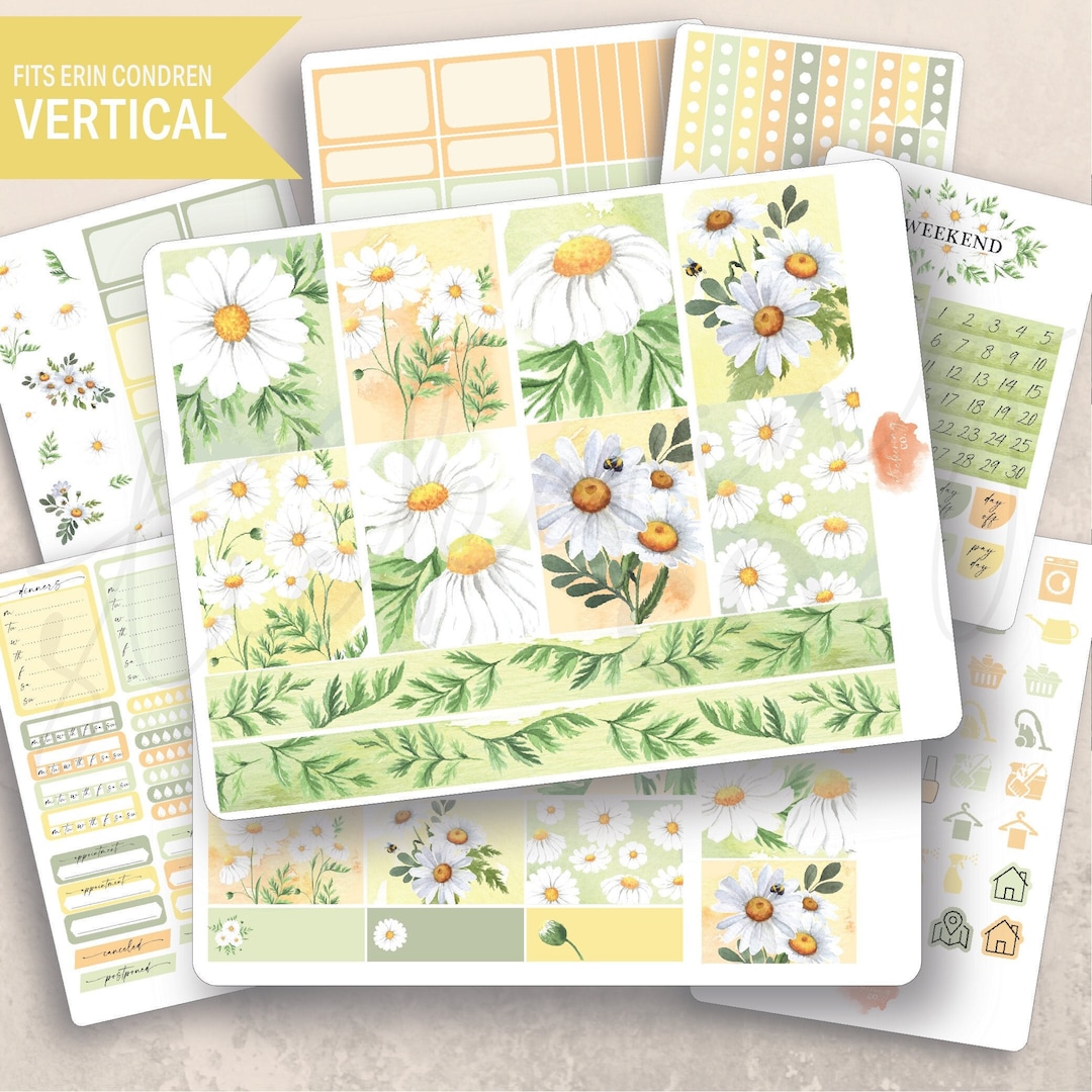 Vertical Daisies Weekly Sticker Kit, Erin Condren Lifeplanner 7x9 ...