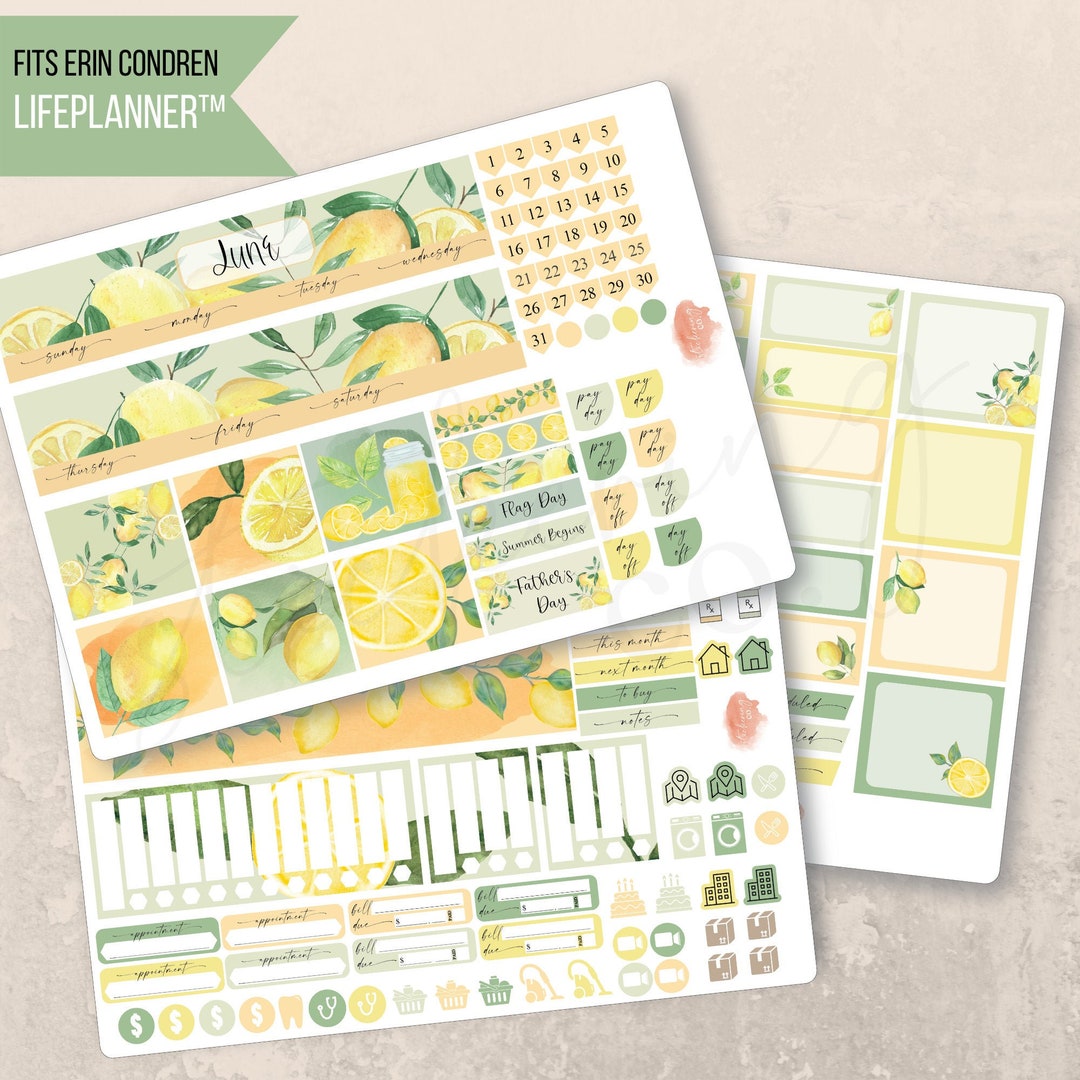 June Monthly Planner Lemons 7x9 Sticker Kit, Erin Condren Lifeplanner ...