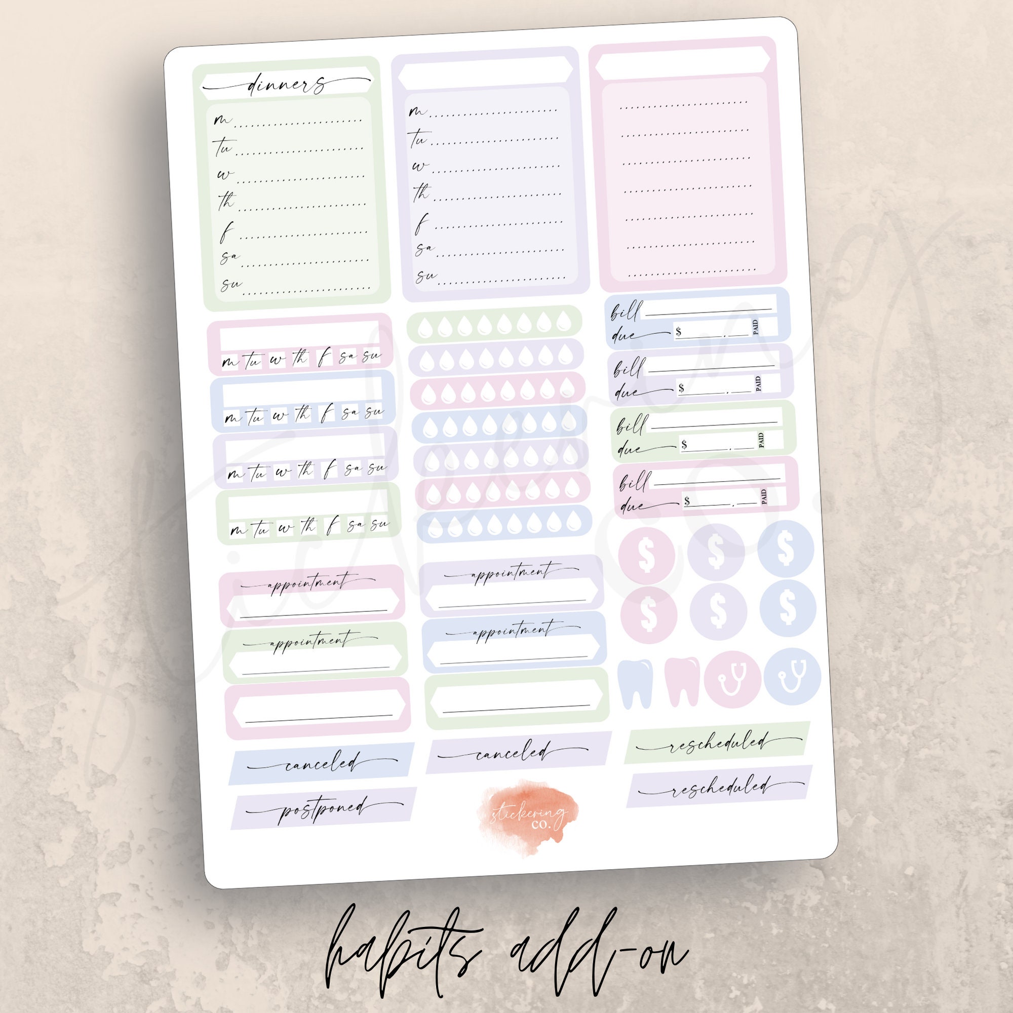 Vertical Hydrangeas Watercolor Weekly Sticker Kit, Erin Condren ...