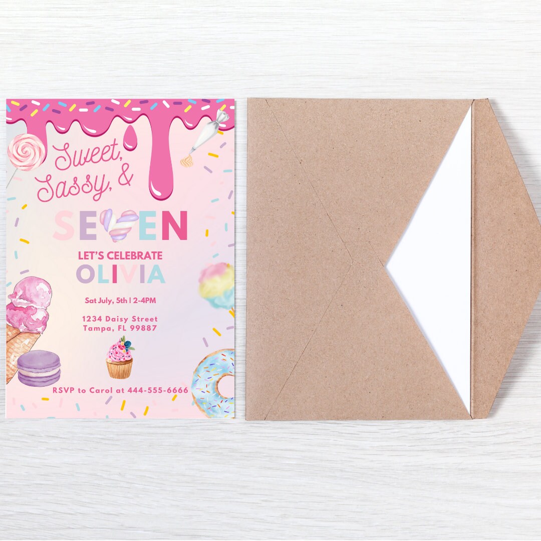 Editable Birthday Invitation, Sweet, Seven, Party, Birthday Party ...