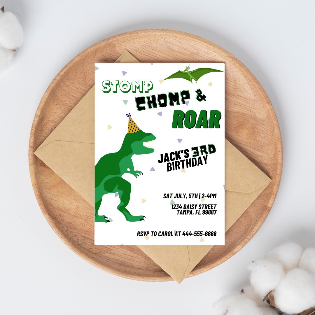 Editable Birthday Invitation, Birthday, Dinosaur Theme, Editable ...