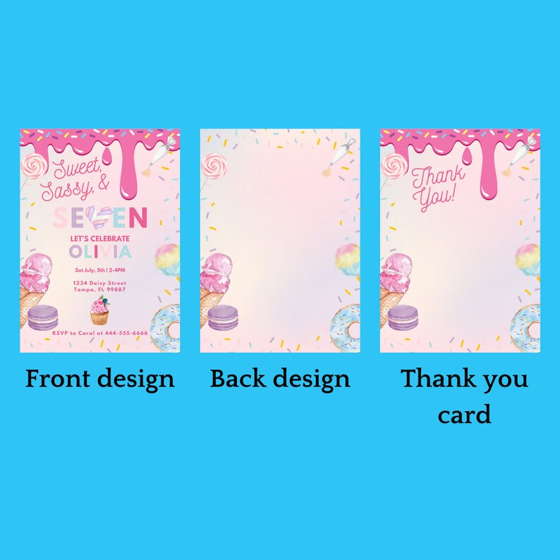 Editable Birthday Invitation, Sweet, Seven, Party, Birthday Party ...