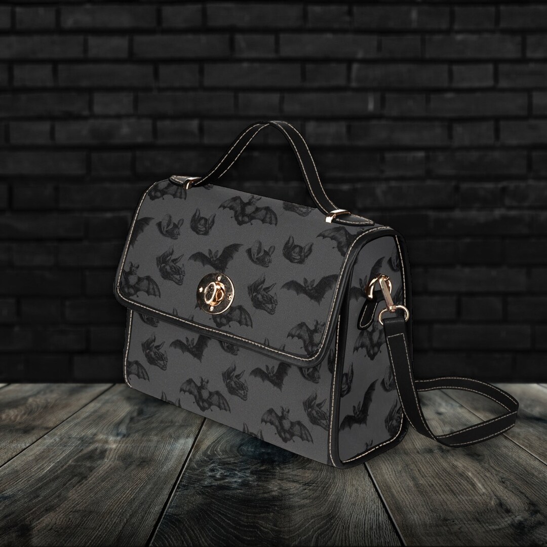 Bat Gothic Purse, Canvas Satchel Bag, Vegan Hand Bag Goth Bag ...