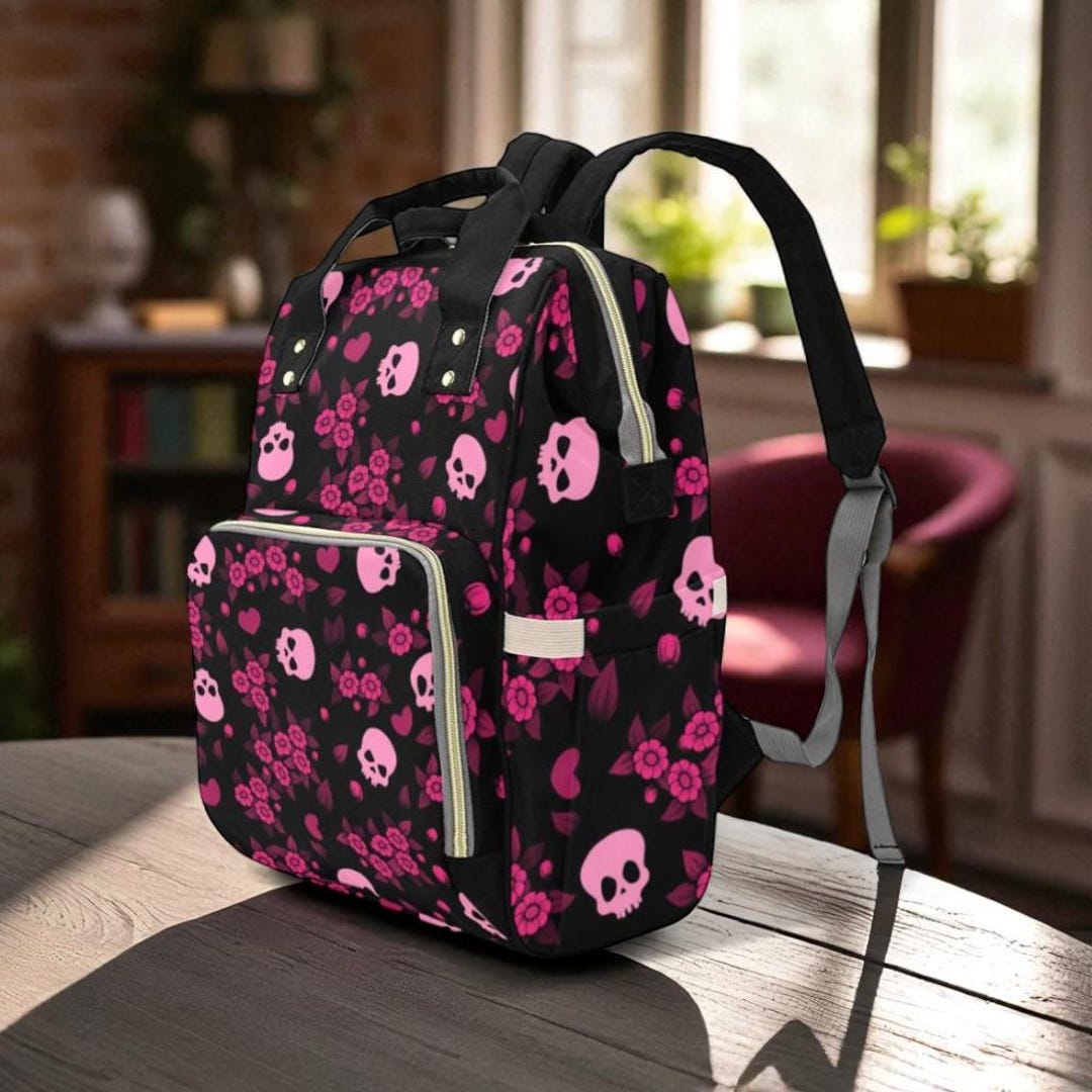 Pink Skull Backpack, Pastel Goth Diaper Bag, Dark Fairycore Organizer ...