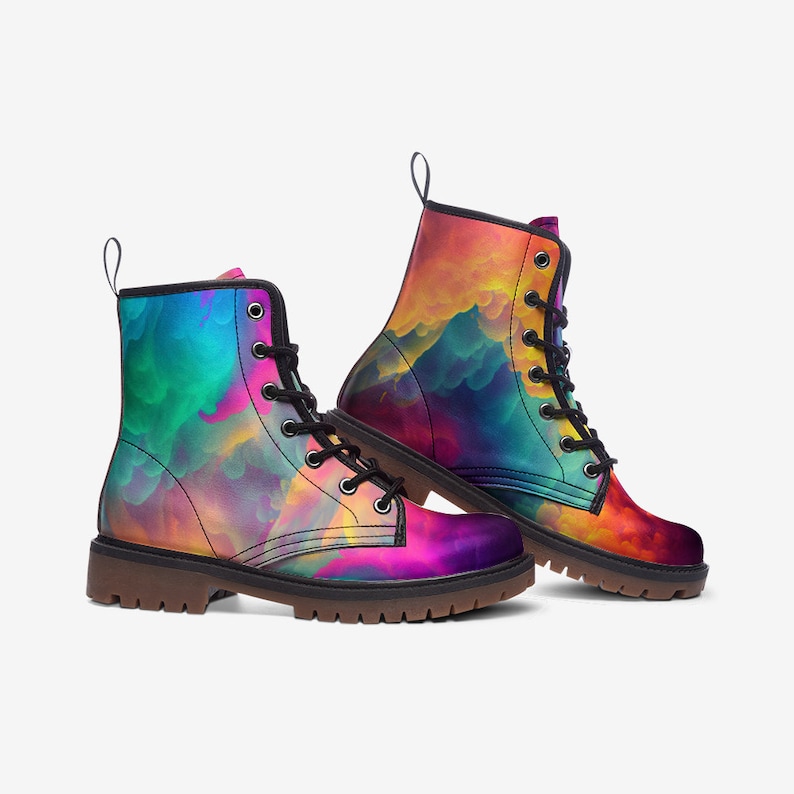 Pastel Rainbow Vegan Leather Combat Boots, Platform, Festival, Edgy ...