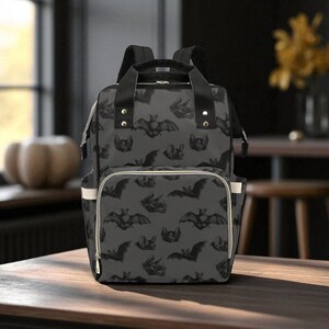 Spooky Bat Print Diaper Bag, Gothic Baby Backpack, Halloween Nappy Tote ...