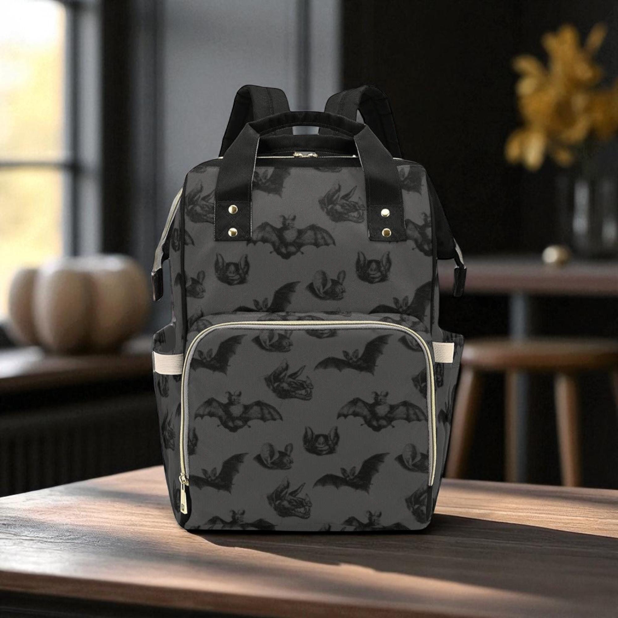 Spooky Bat Print Diaper Bag, Gothic Baby Backpack, Halloween Nappy Tote ...