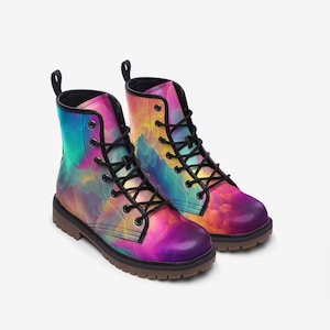 Pastel Rainbow Women's Boots, Gradient Ombre Pink Vegan Leather Lace up ...