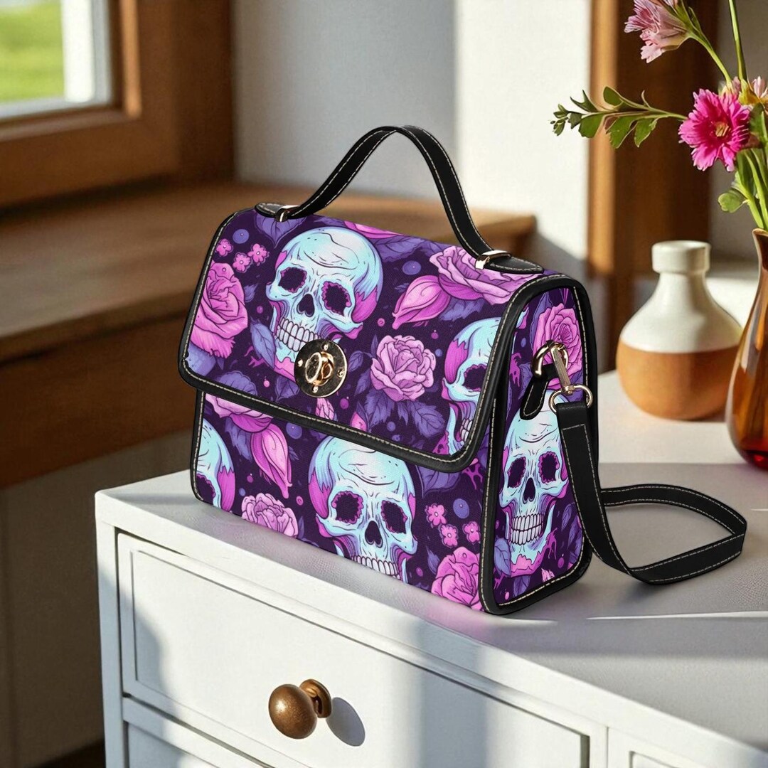 Pastel Skull Bag, Pink Rose Crossbody, Creepy Cute Purse, Soft Goth ...