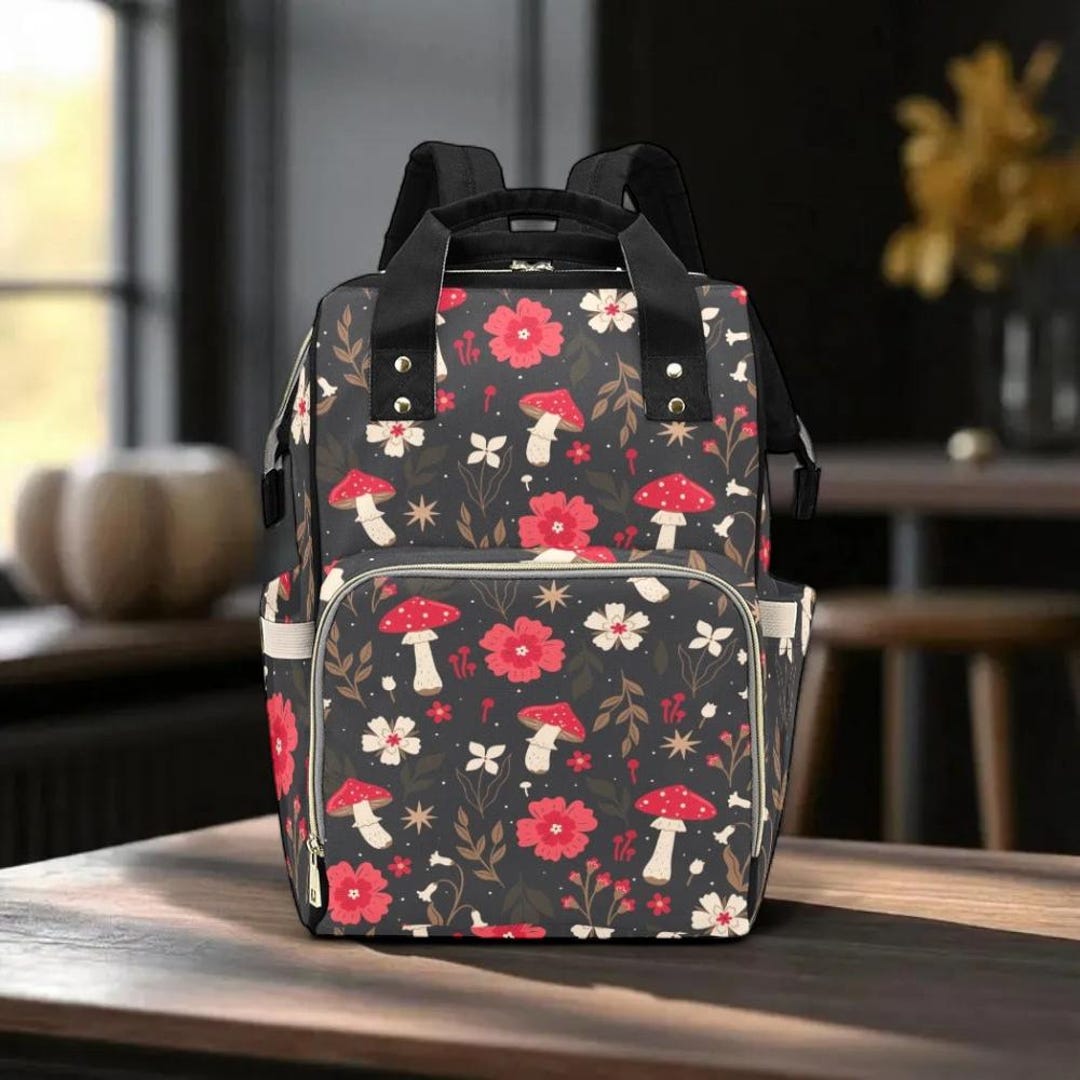 Mushroom Floral Backpack, Cottagecore Travel Bag, Witchy Mom Diaper Bag ...