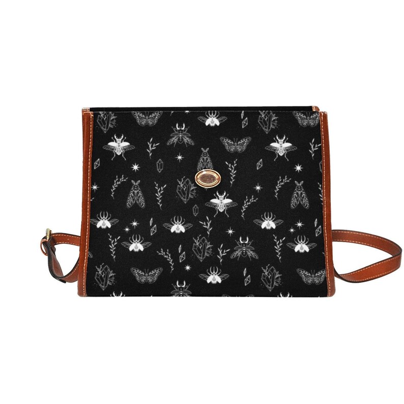 Moth and Beetle Print, Celestial Goth Purse, Dark Forest Insect Pattern ...