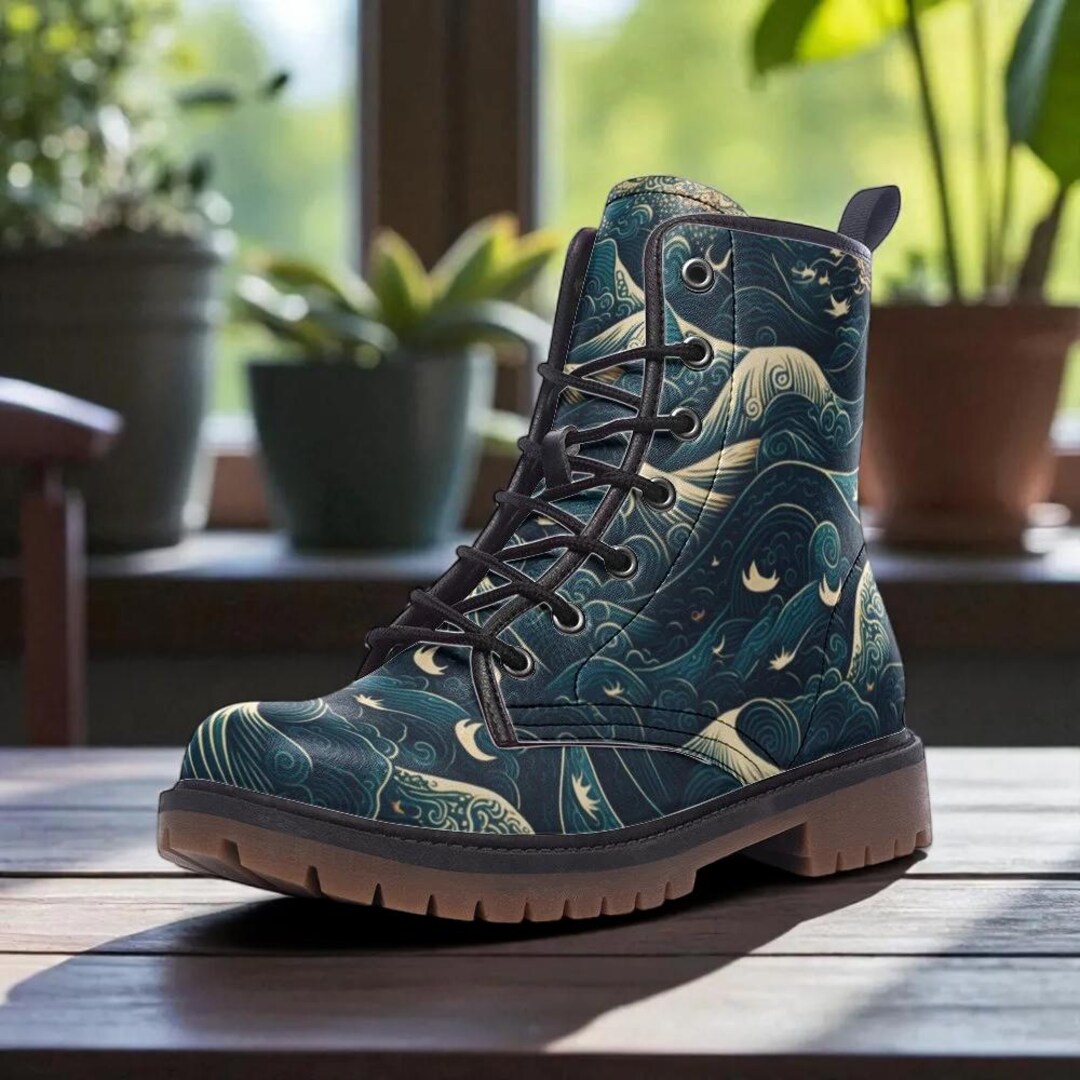 Celestial Ocean Wave Boots, Mystical Sea Combat Shoes, Witchy Festival ...