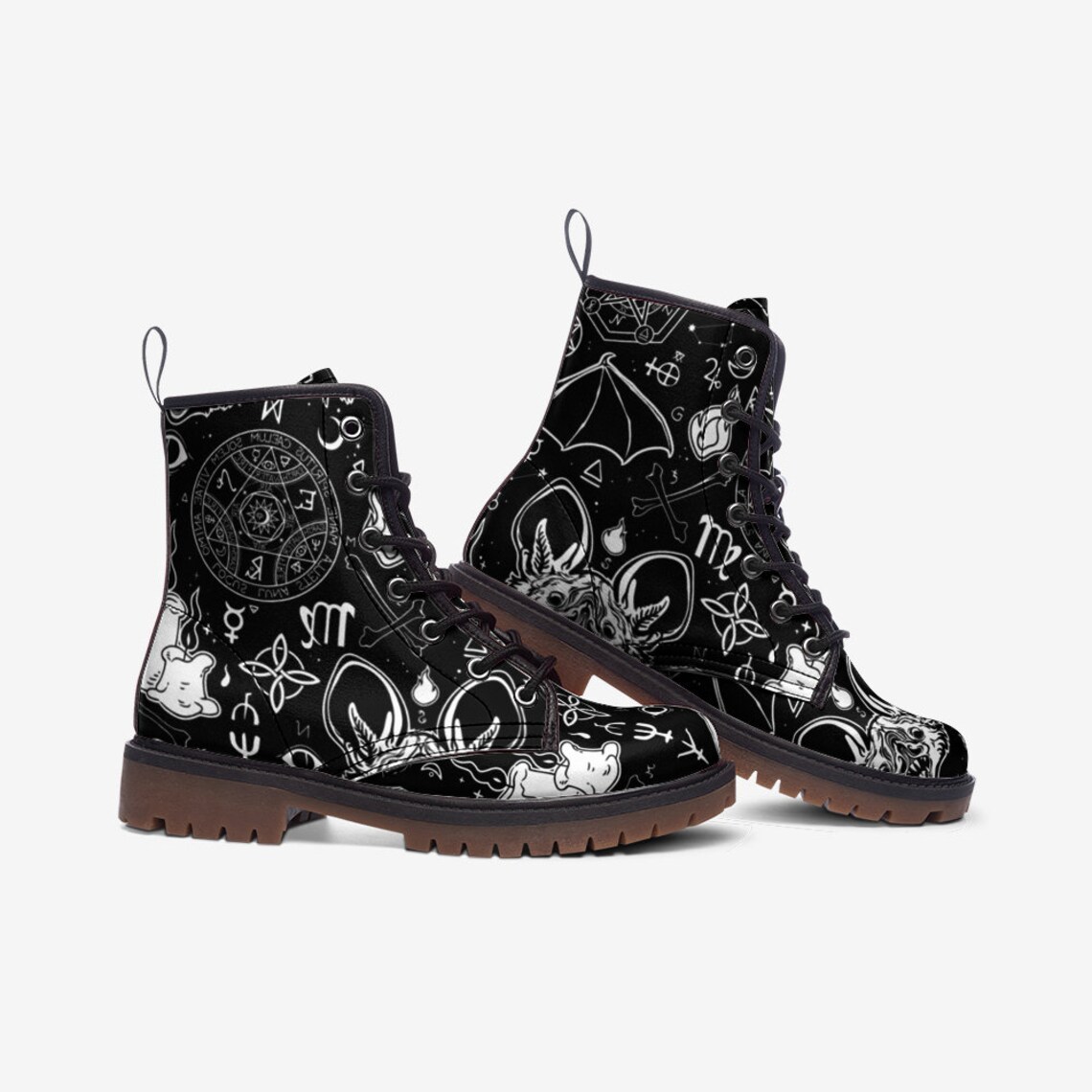 Zodiac Circle Combat Boots, Astrology Occult Lace up Shoes, Celestial ...