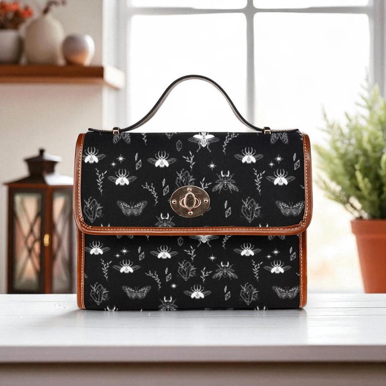 Moth and Beetle Print, Celestial Goth Purse, Dark Forest Insect Pattern ...