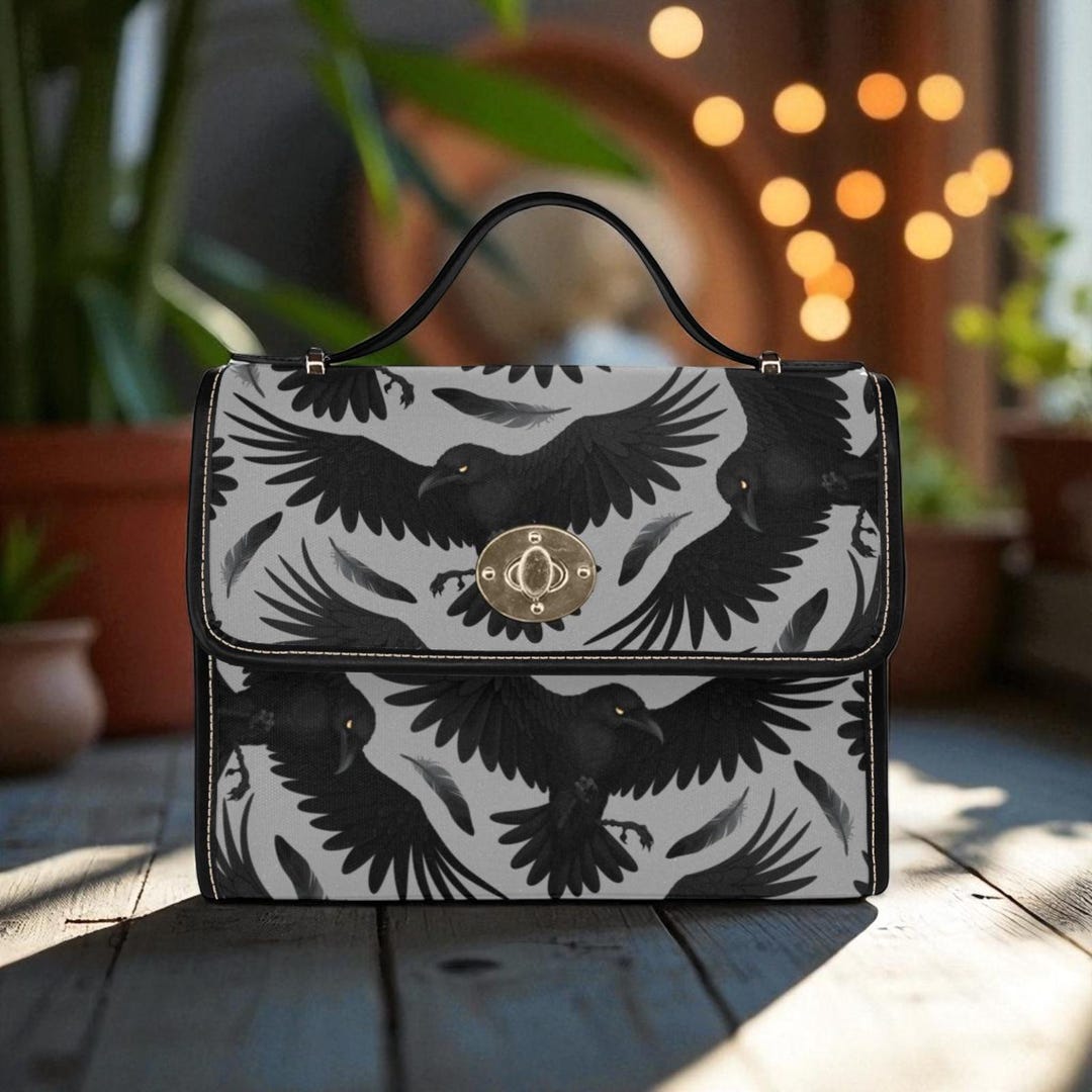 Raven Print Gothic Crossbody Bag, Dark Academia Crow Pattern Purse ...